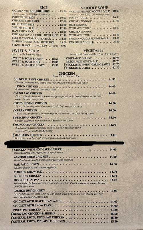 Menu at Golden Village Restaurant, Milton-Freewater