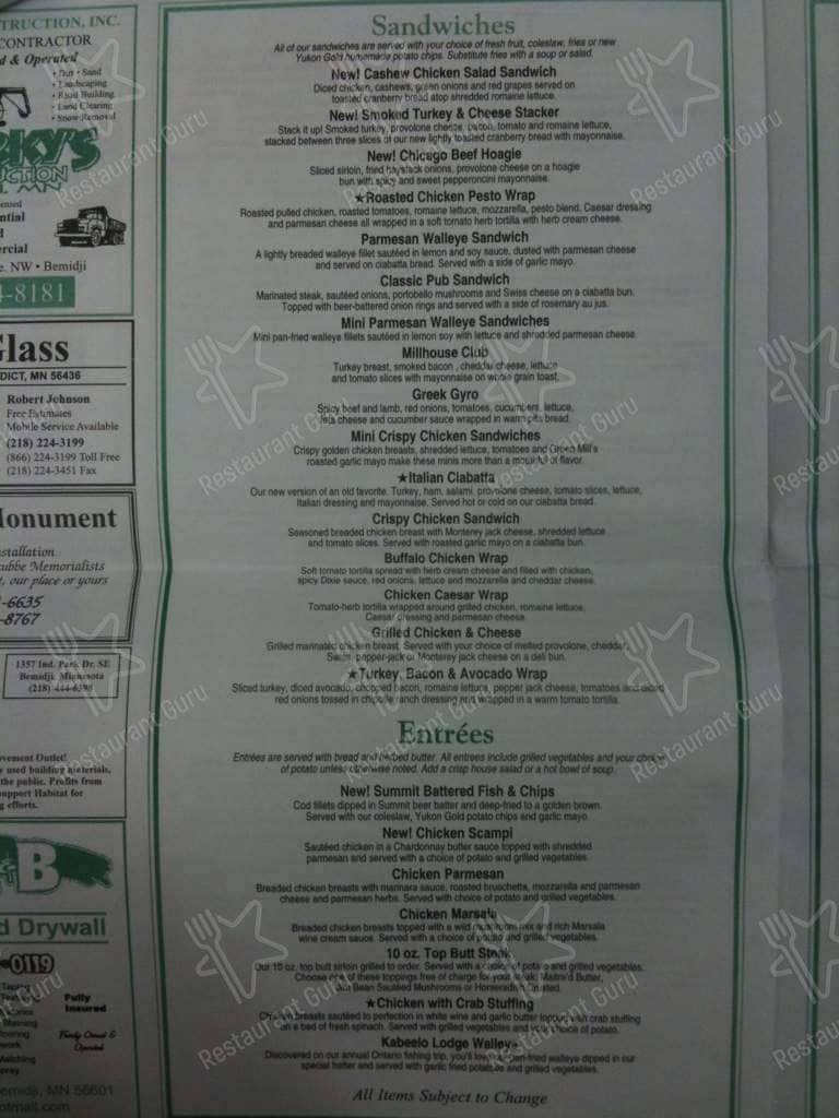 Menu at Green Mill Restaurant & Bar, Bemidji, Paul Bunyan Dr SE S