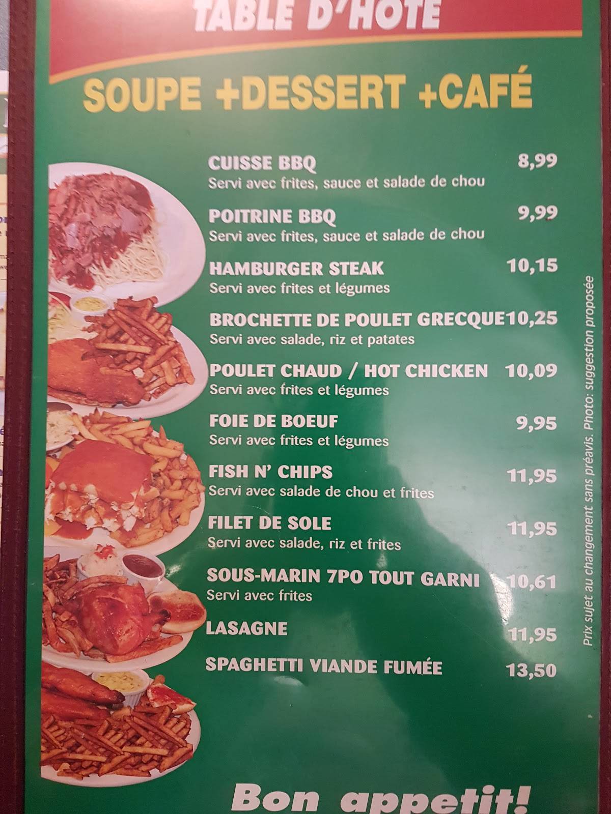 Menu au Restaurant Green Stop, Châteauguay