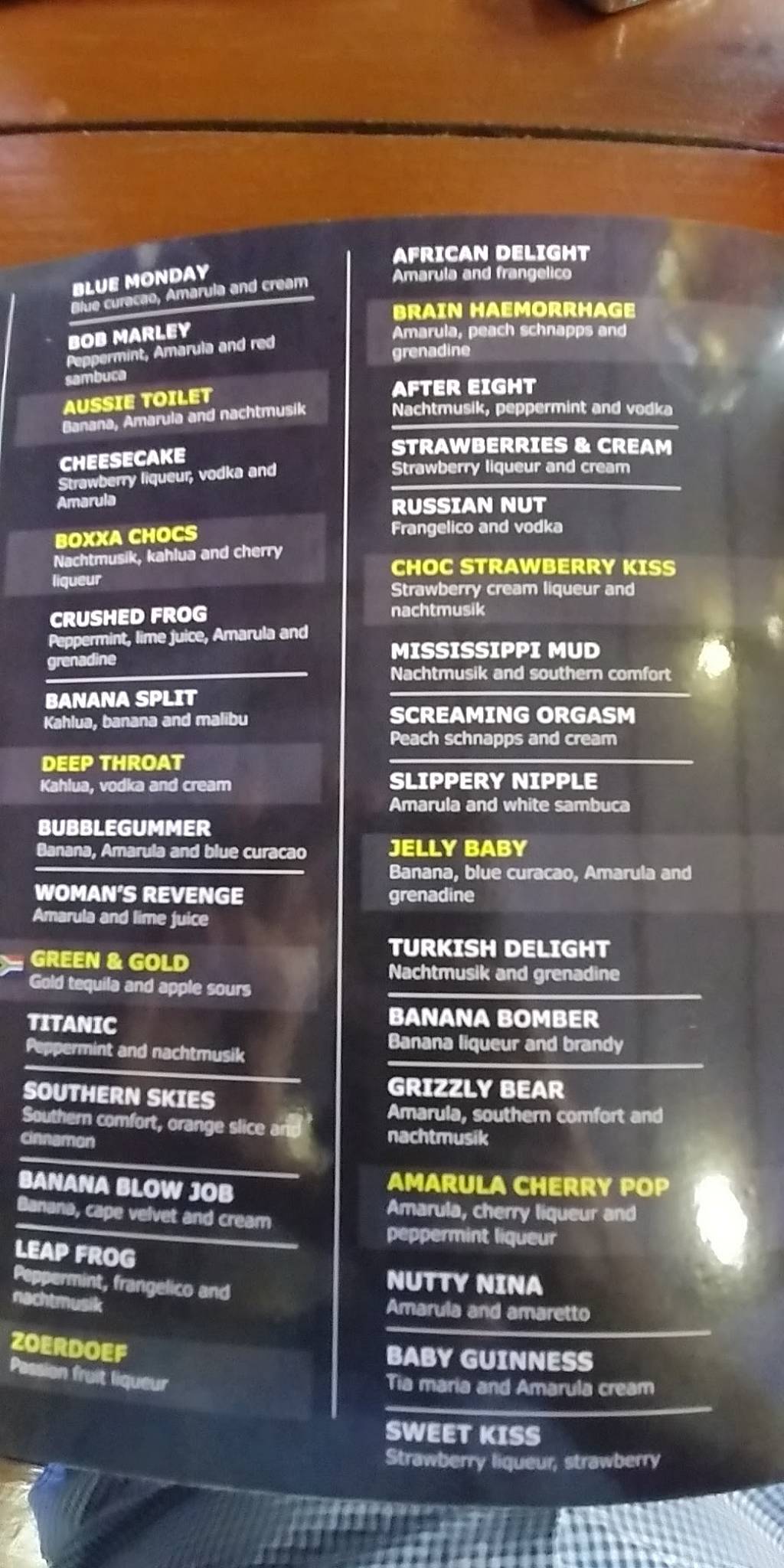 Menu at Green & Gold restaurant, Roodepoort