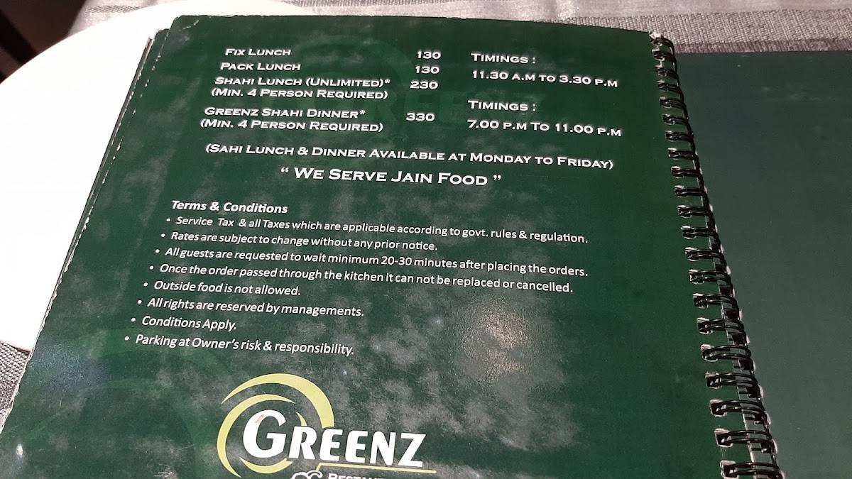Menu at Greenz Restaurant, Gandhinagar, Greenz restaurant