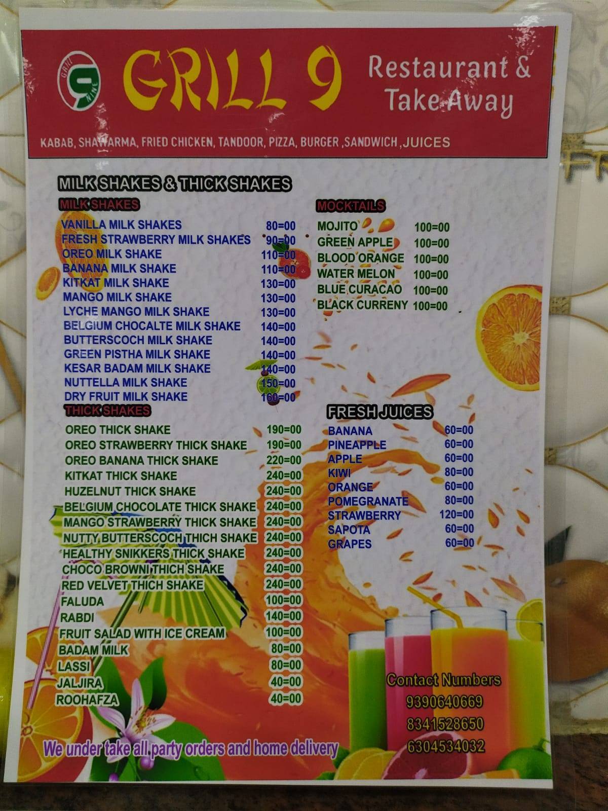 Menu at Grill 9 Restaurant & Take away, Nirmal
