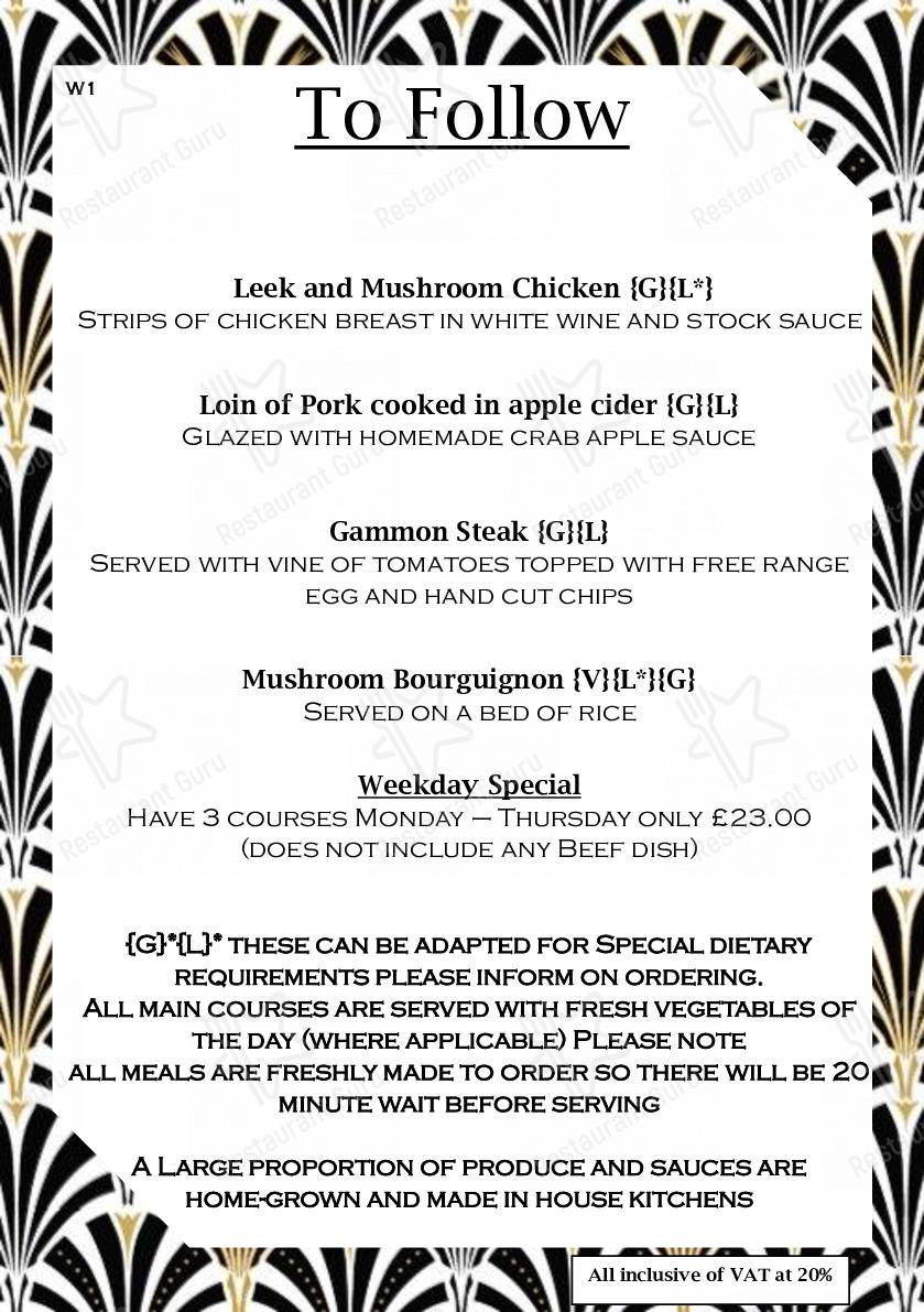 Menu at Grimscote Manor Hotel, Birmingham