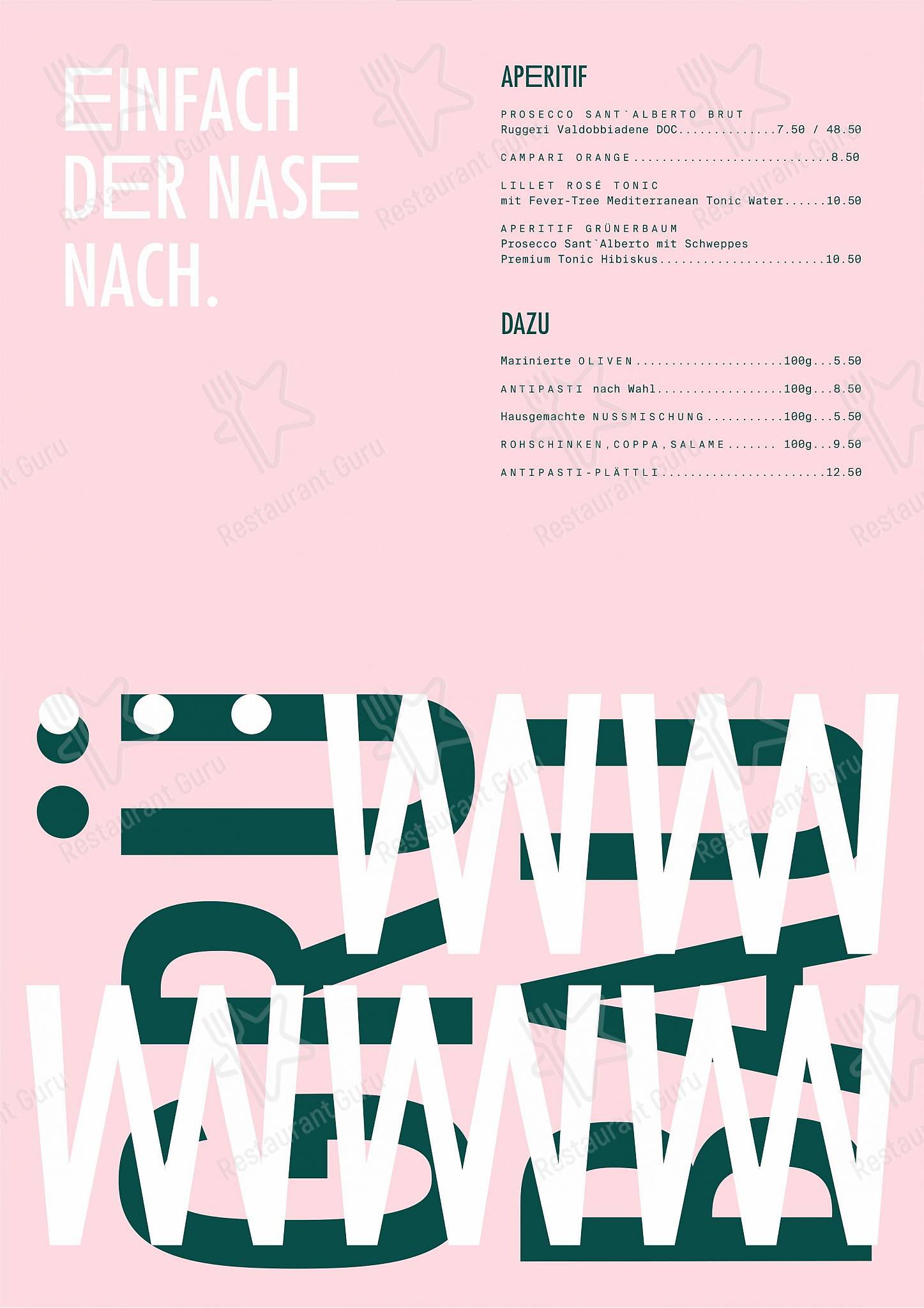 Carta de Restaurant Grüner Baum Oberegg, Oberegg