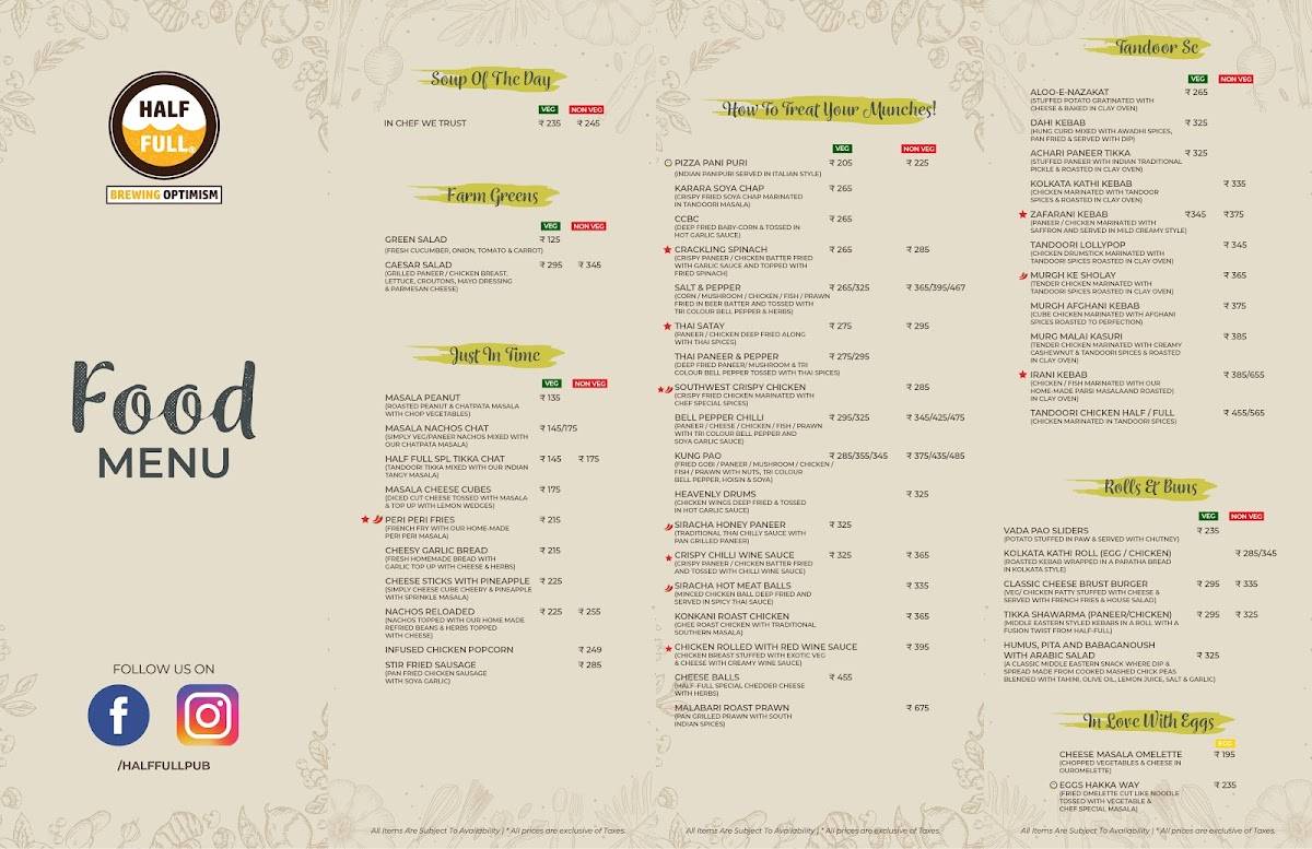 Menu at Half Full, Siliguri, The Planet Building