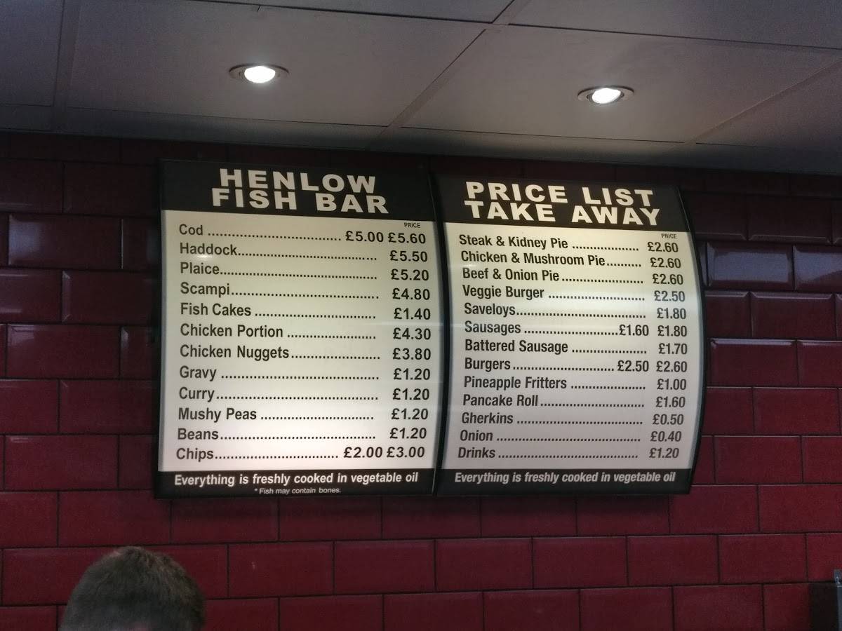 Menu at Henlow Fish and chips restaurant, Henlow