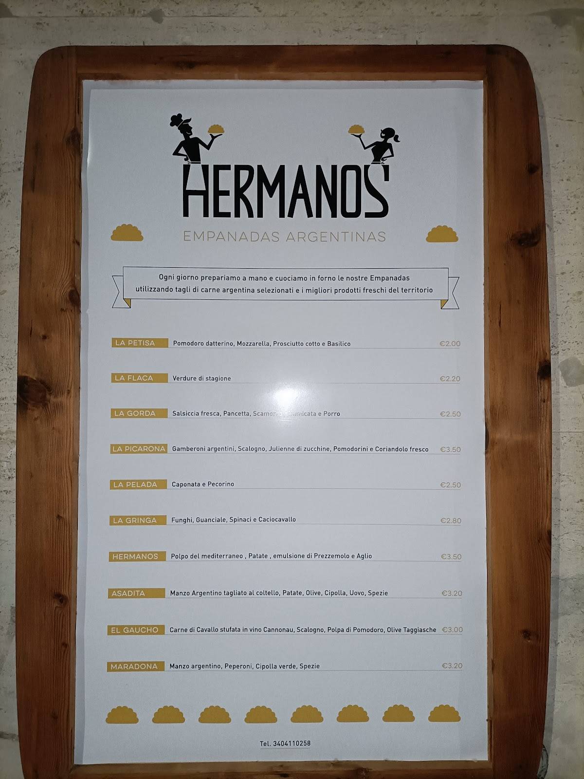 Menu au Hermanos Empanadas Argentinas restaurant, Cagliari