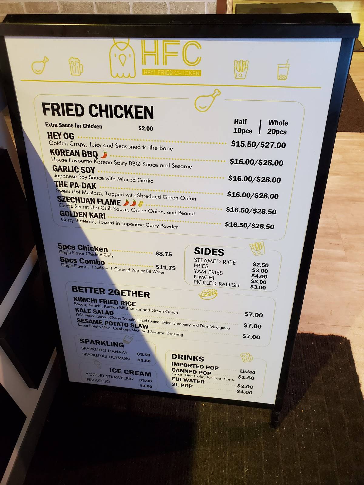 Menu at Hey Fried Chicken restaurant, Saskatoon