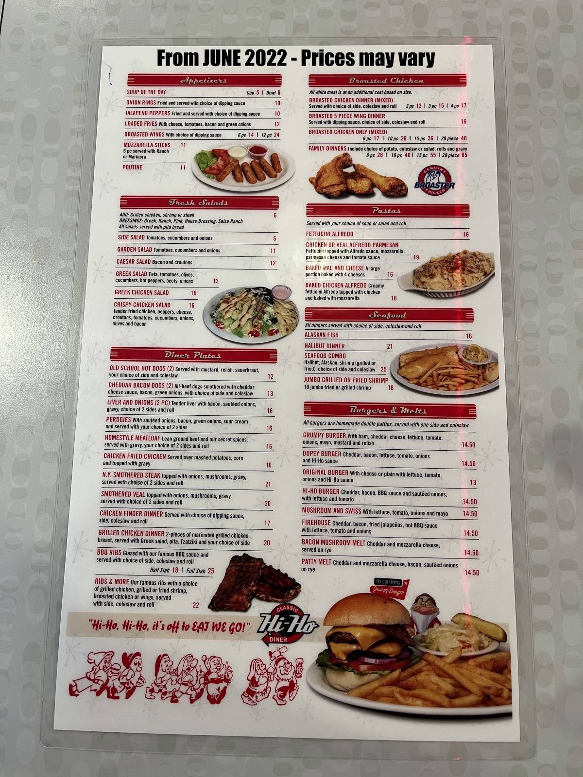 Menu at Hi-Ho Diner restaurant, Windsor, Howard Ave
