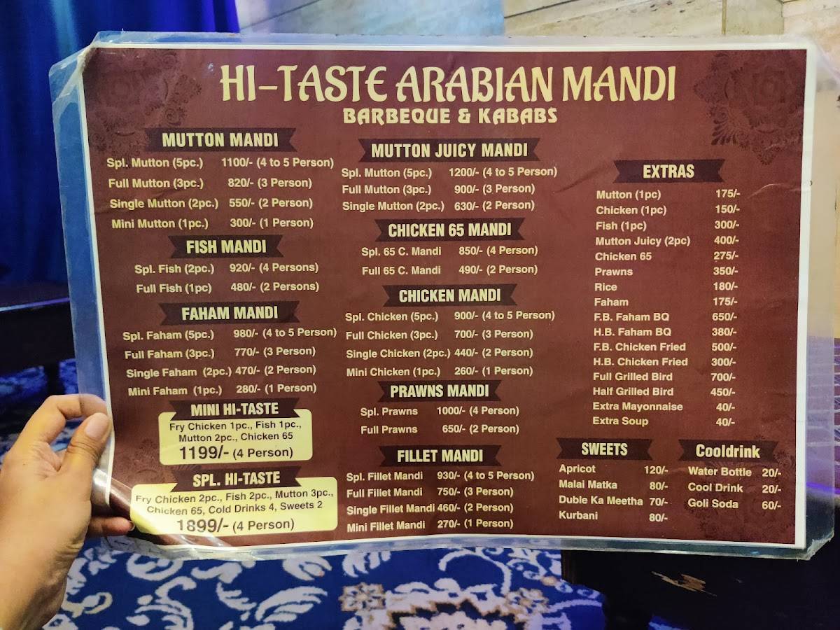 Menu at Hi-Taste Arabian Mandi, Hyderabad
