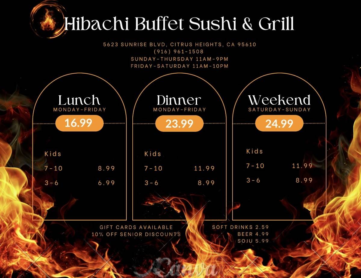 Menu at Hibachi Buffet, Sushi & Grill restaurant, Citrus Heights