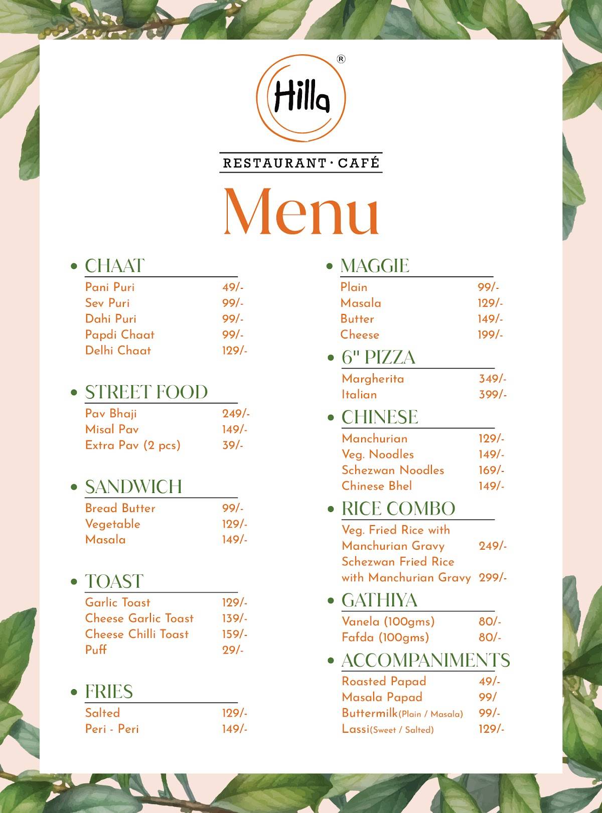 Menu at Hilla Restaurant Cafe, Vajdi