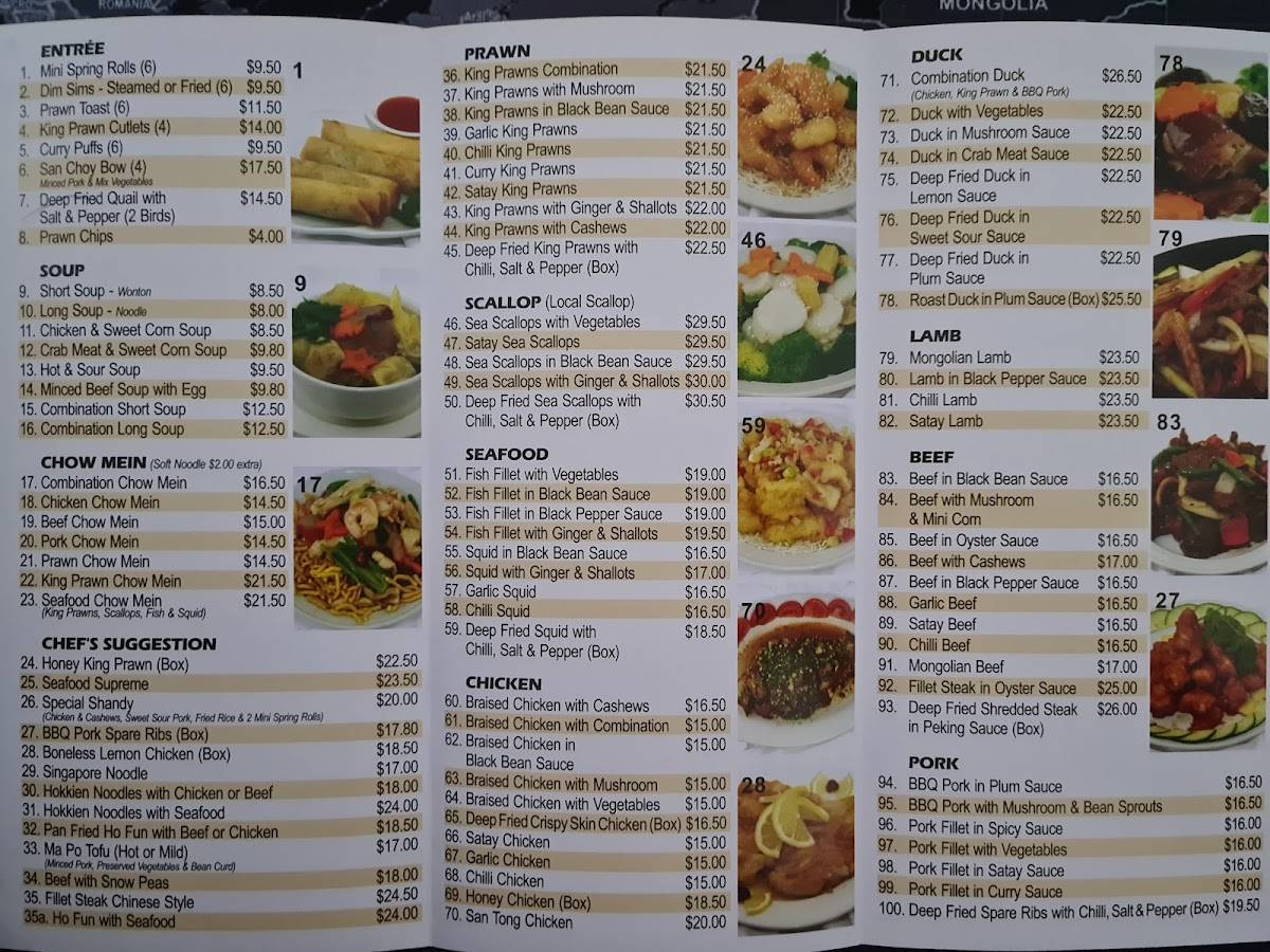 Menu at Ho Choi restaurant, Moorooka