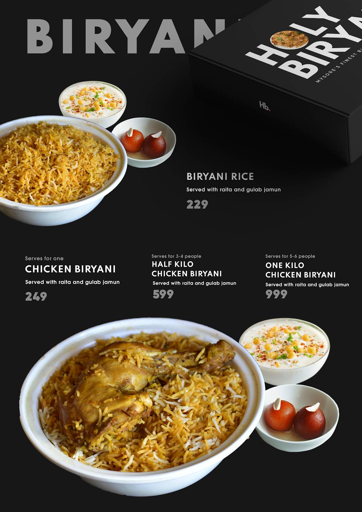 Menu at Holy biryani!, Mysuru