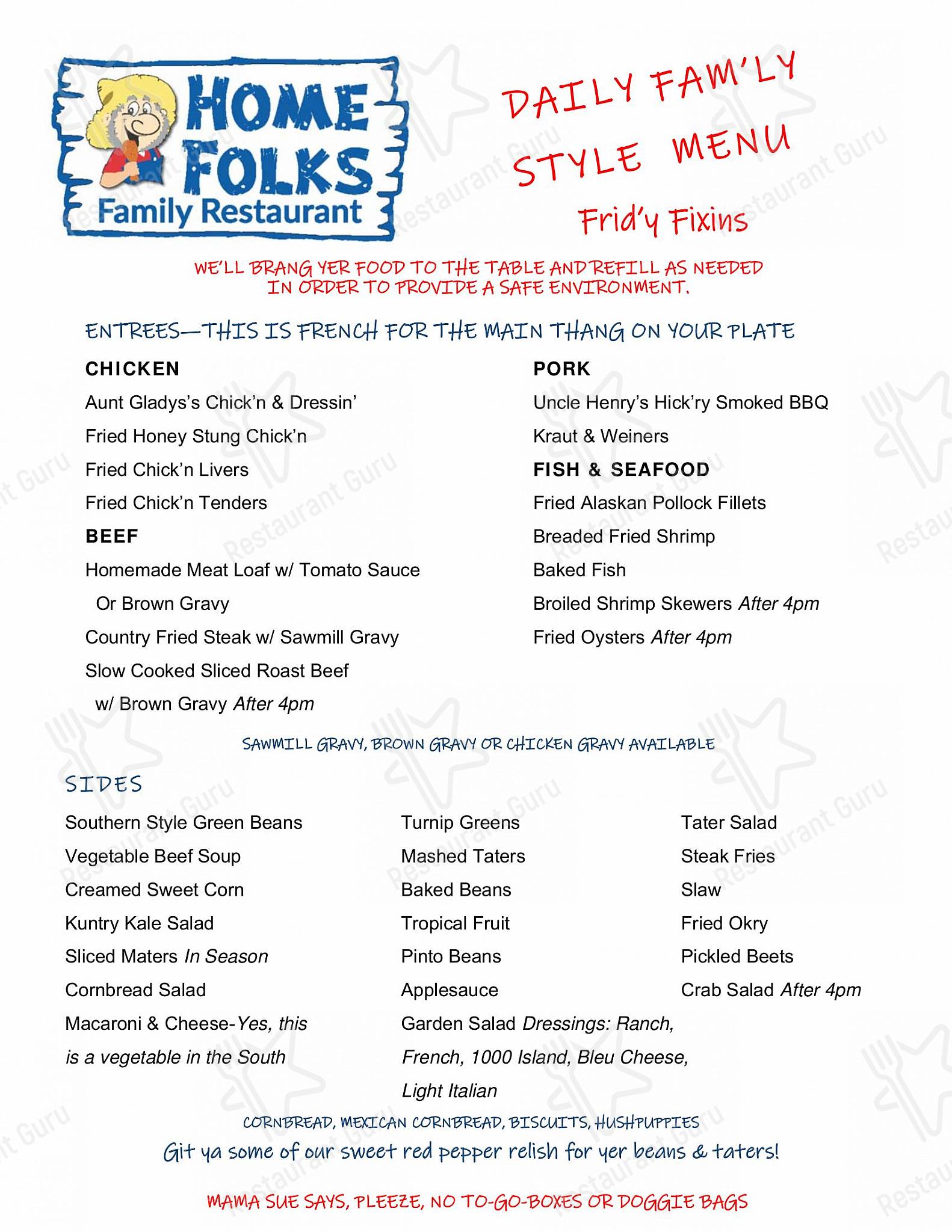 Menu at Home Folks Family Restaurant, Soddy-Daisy