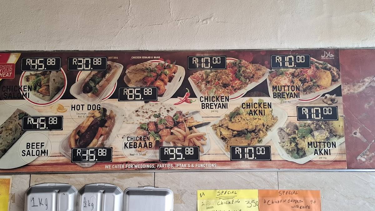 Menu at Hot Stuff restaurant, Cape Town, Carlton Rd