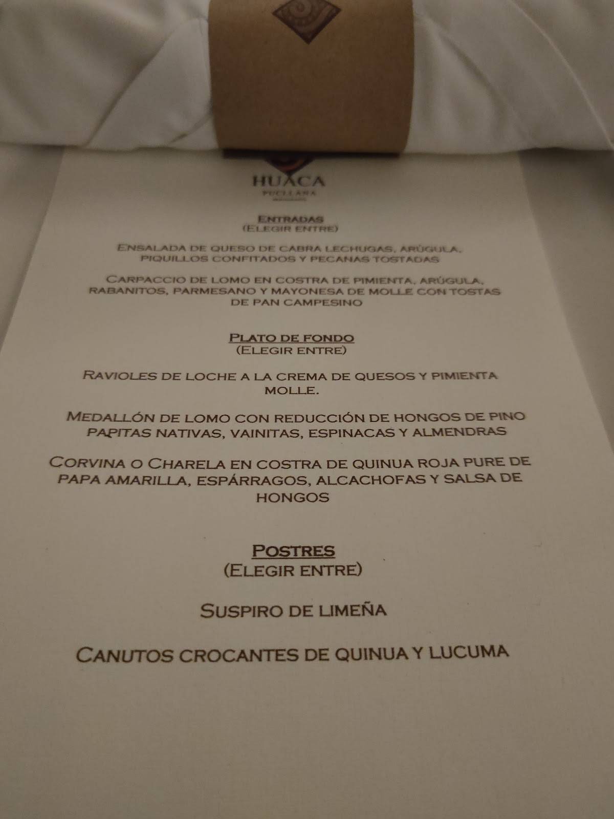 Carta de Restaurant Huaca Pucllana, Lima