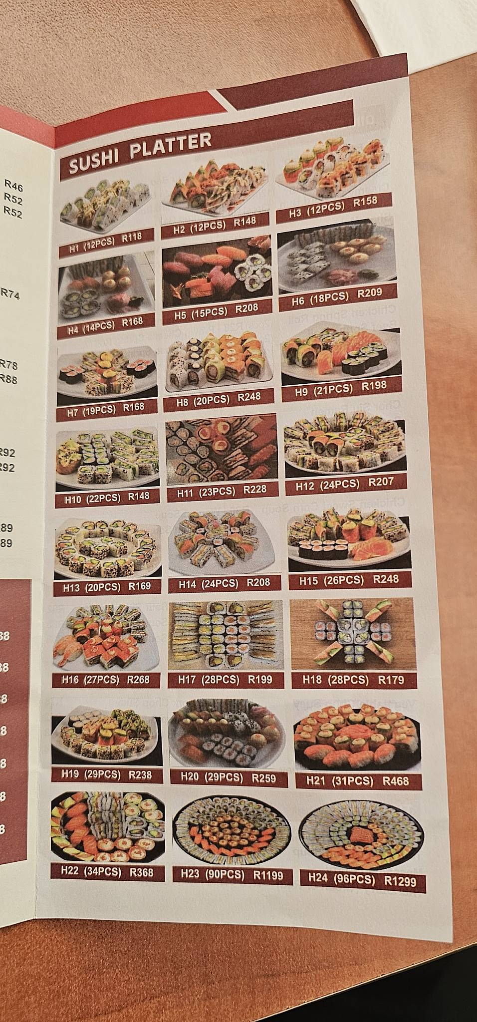 Menu at Huamin restaurant, Centurion