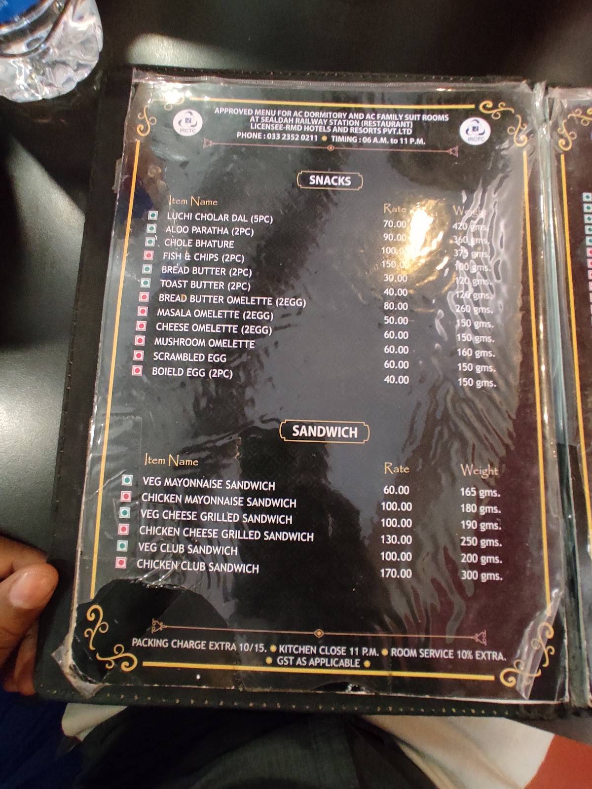 Menu at IRCTC RESTAURANT CUM FOOD PLAZA (SEALDAH), Kolkata