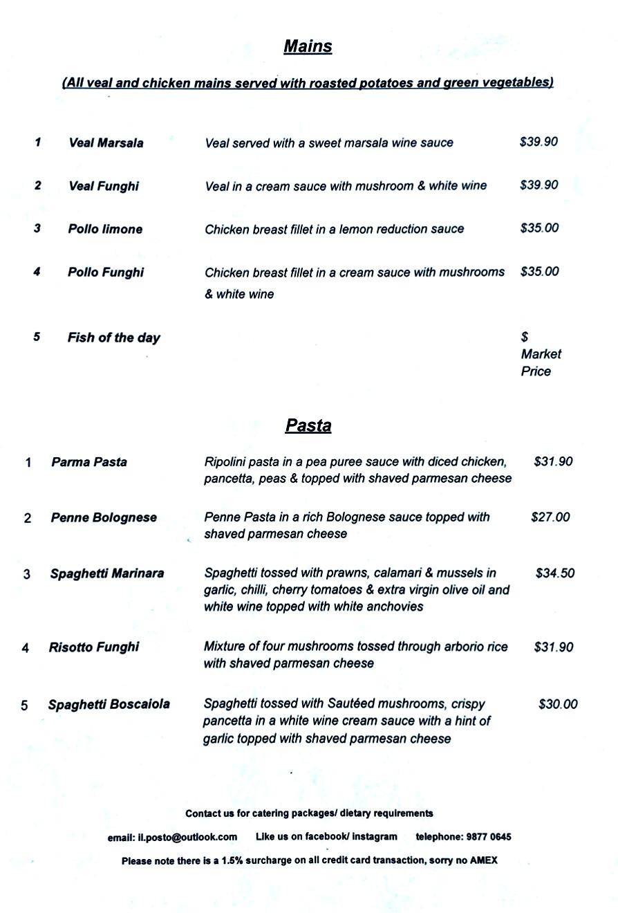 Menu at Il Posto - Best Italian Pizzeria and Restaurant, North Epping