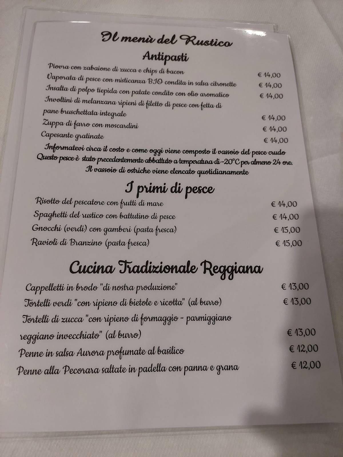 Menu da Il Rustico ristorante, Albinea