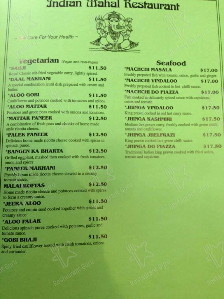 Menu at Indian Mahal Restaurant & Takeaway, Evandale