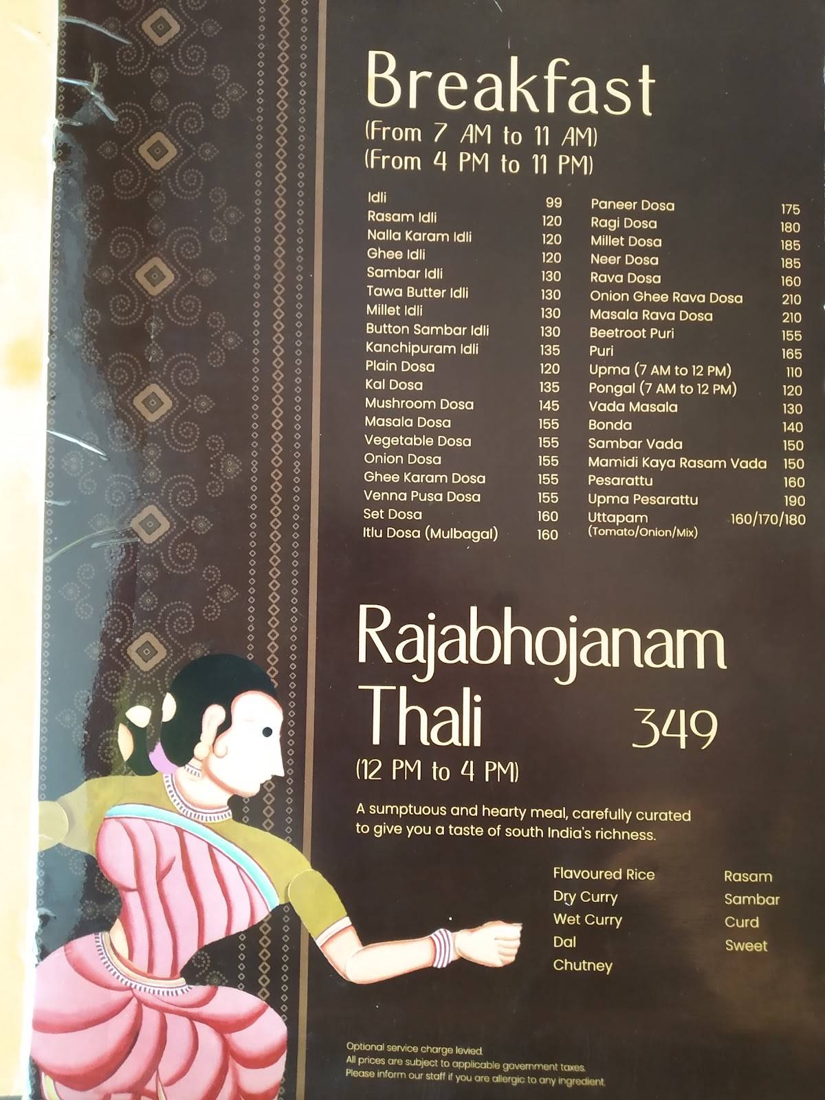 Menu at Itlu, Hyderabad