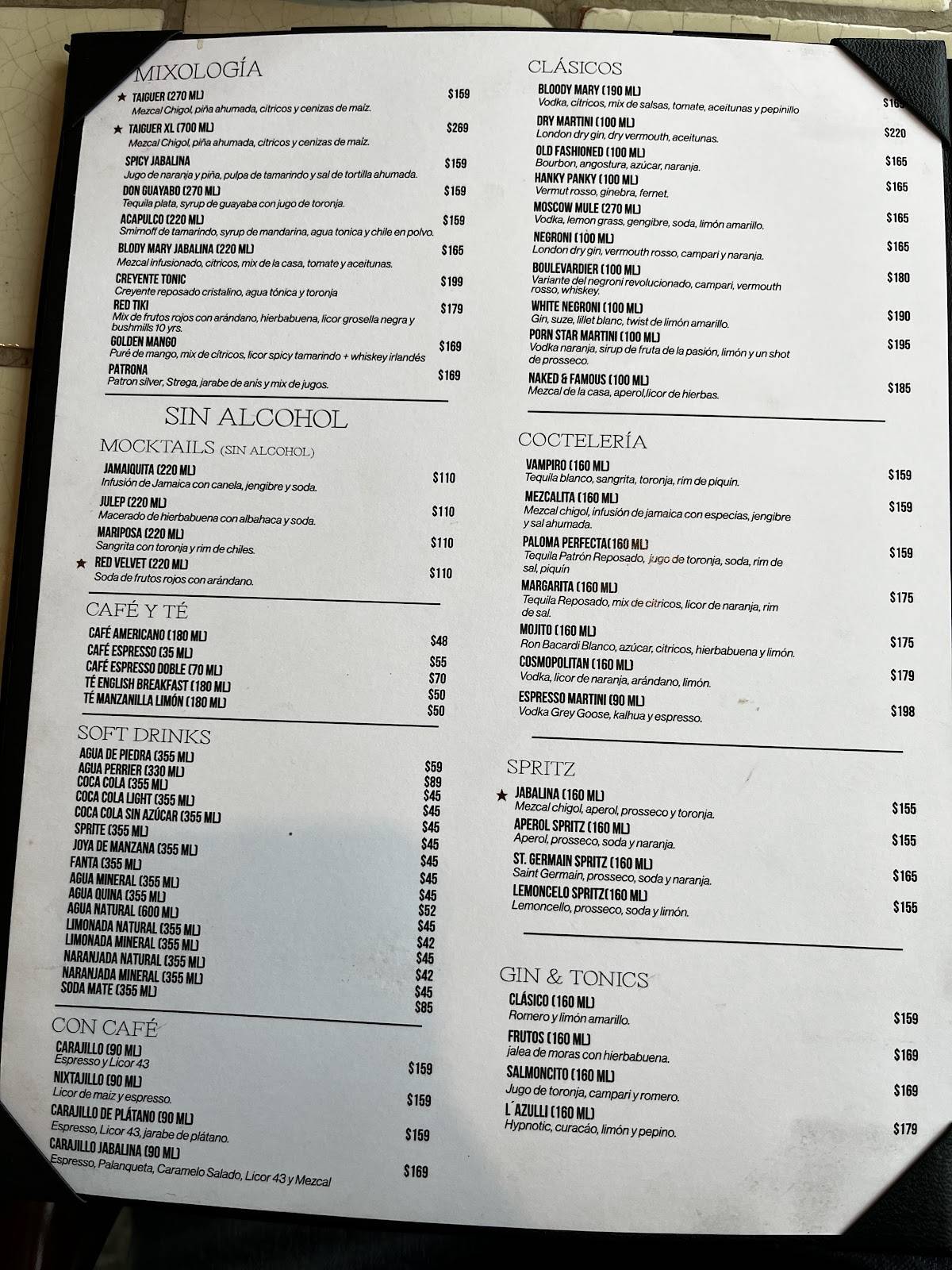 Carta del restaurante Jabalina Park Point (Cumbres), Monterrey