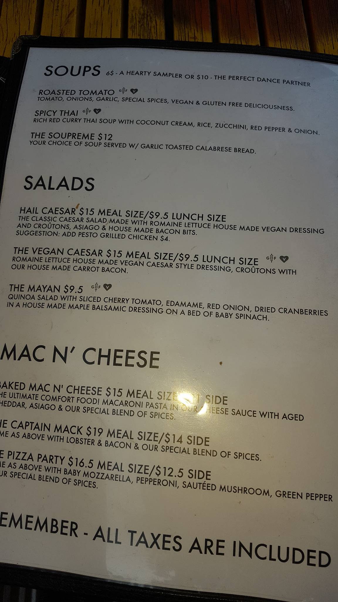 Menu at Jack & Lois restaurant, Hamilton