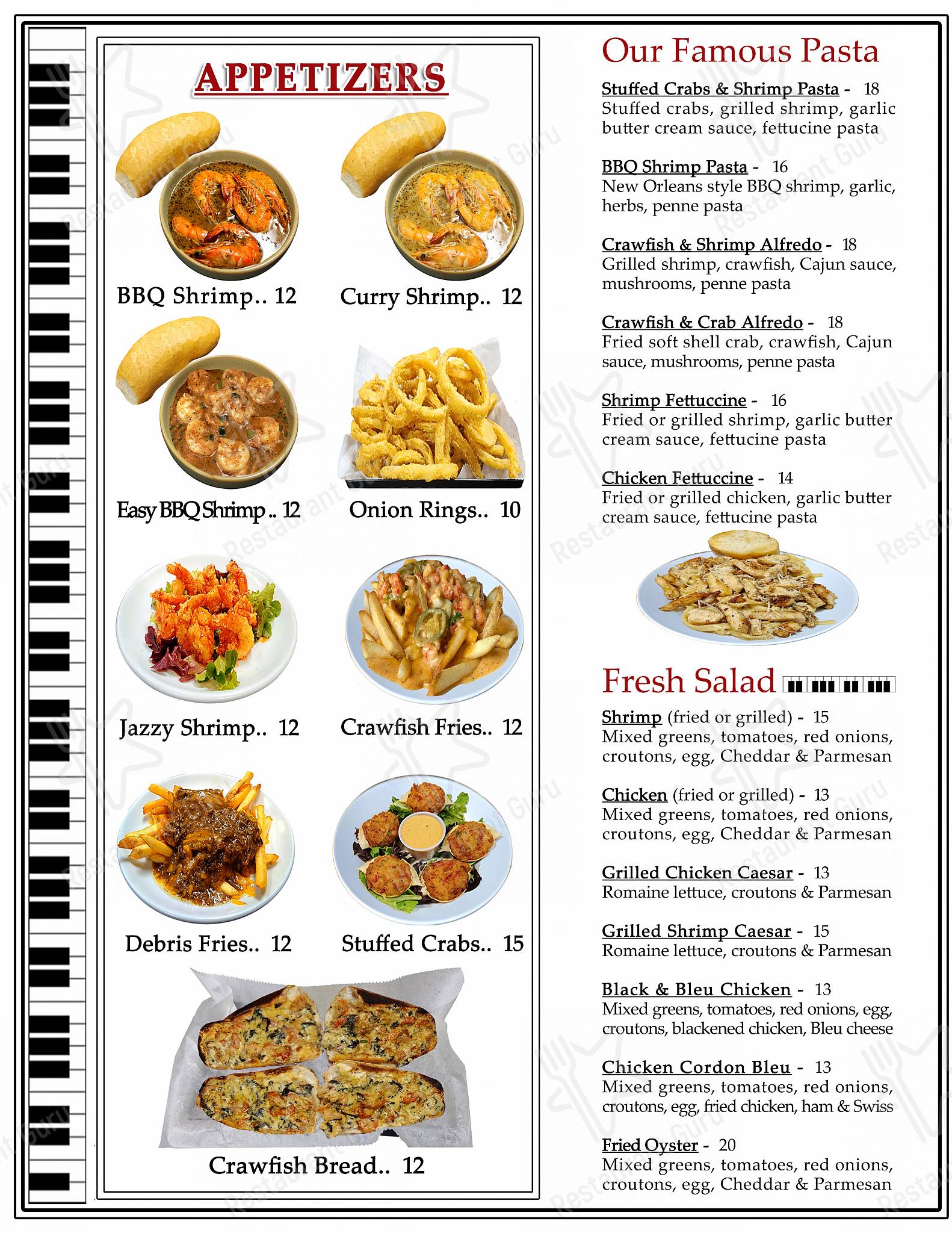 Menu at Jazzy Pete's Poboys restaurant, Slidell