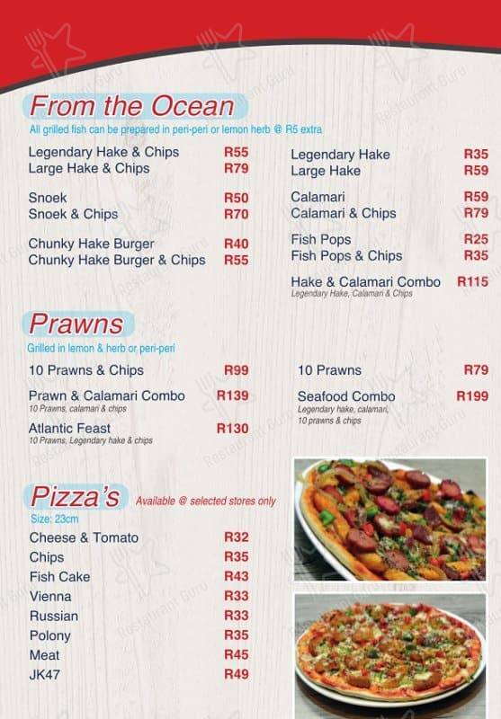 Menu at Jimmy's KILLER Fish & Chips restaurant, Pretoria, 301 Pretoria Rd