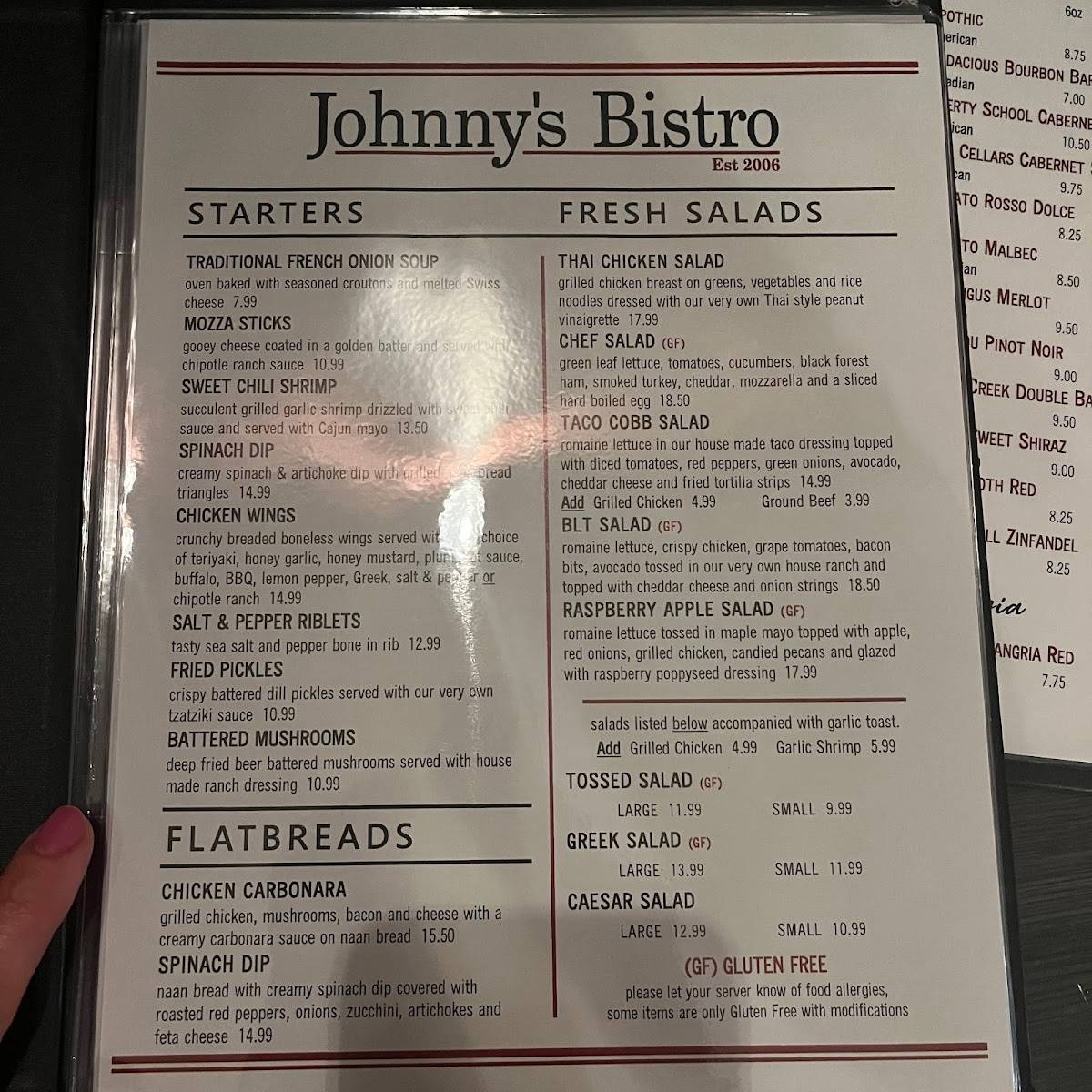 Menu at Johnny's Bistro restaurant, Humboldt