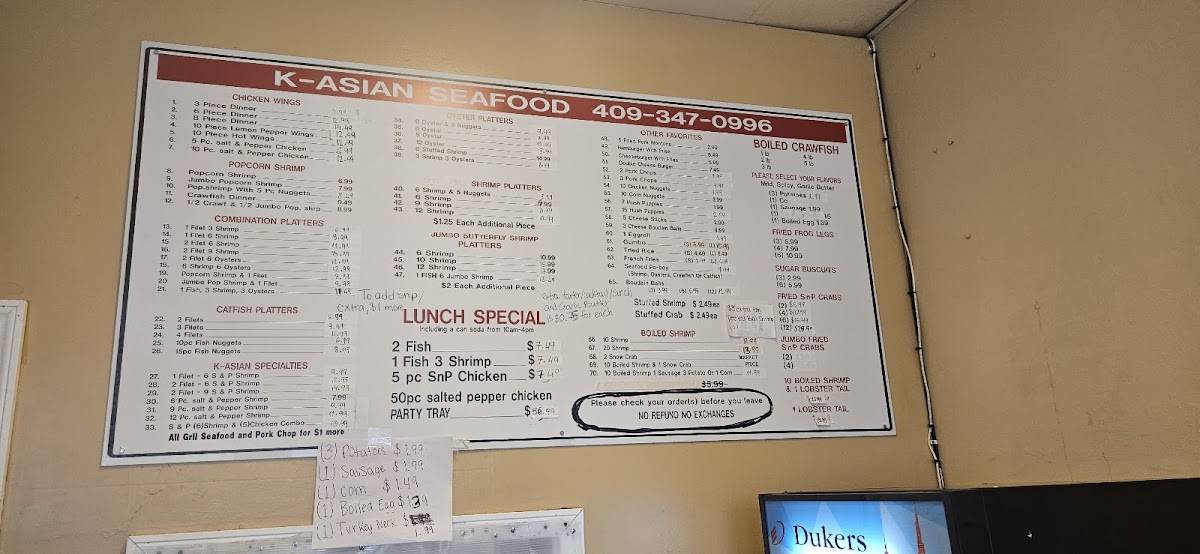 Menu at K Asian Kitchen restaurant, Beaumont, TX-105 Suite 3