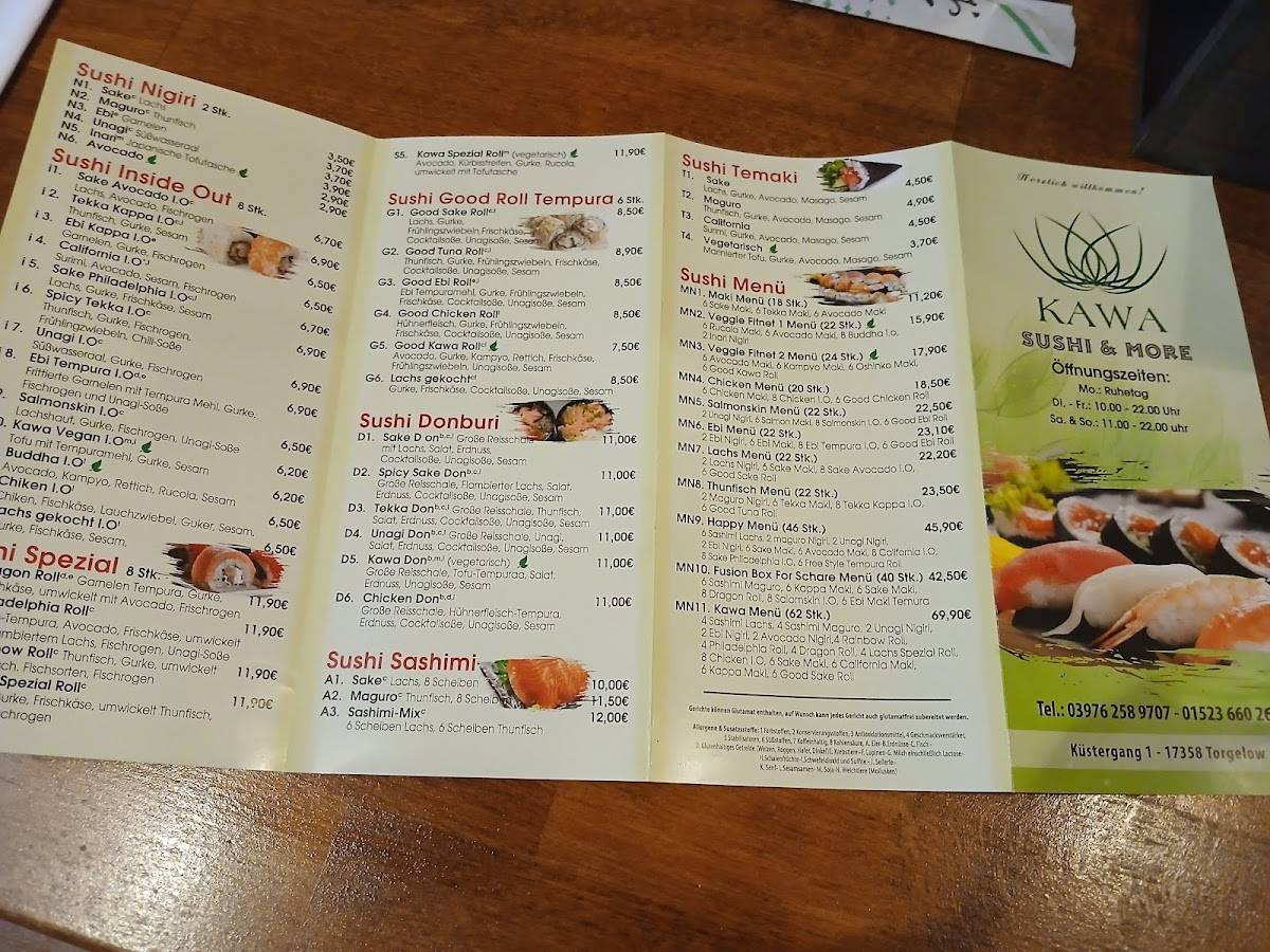 Speisekarte von KAWA Sushi & More restaurant, Torgelow