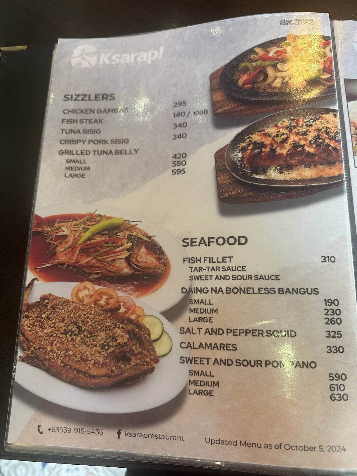 Menu at KSarap Restaurant, Daet