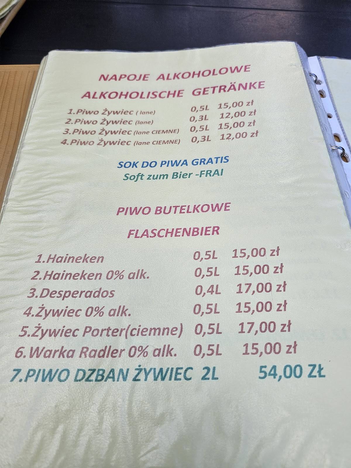 Menu at Restaurant Karczma Koliba, Slubice