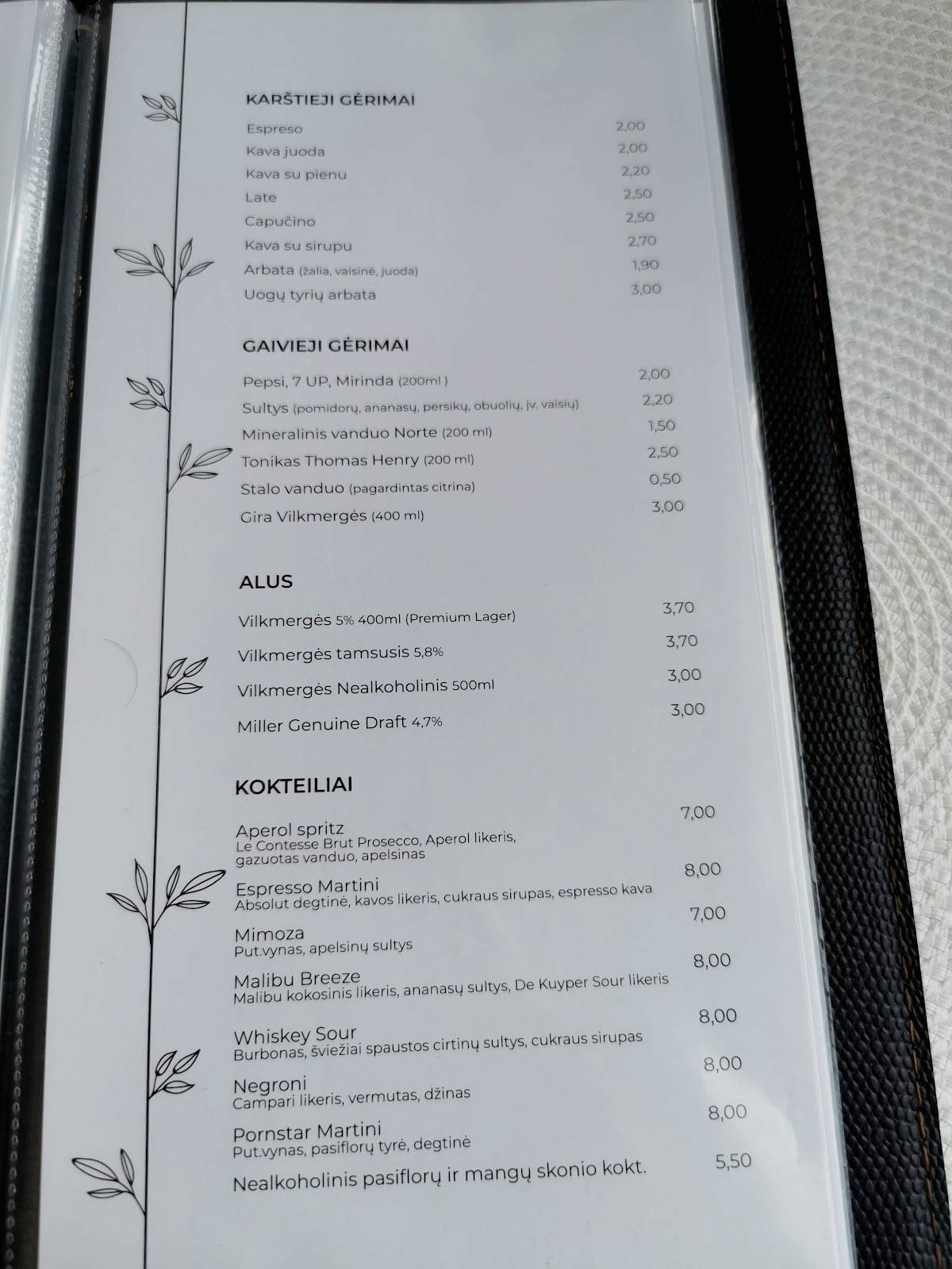 Menu at Kavinė Imperata restaurant, Kalvarija
