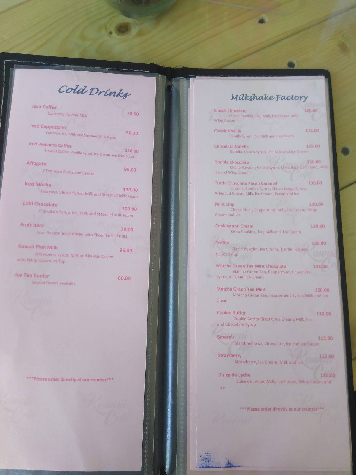 Carta de Kawaii Café Davao, Dávao
