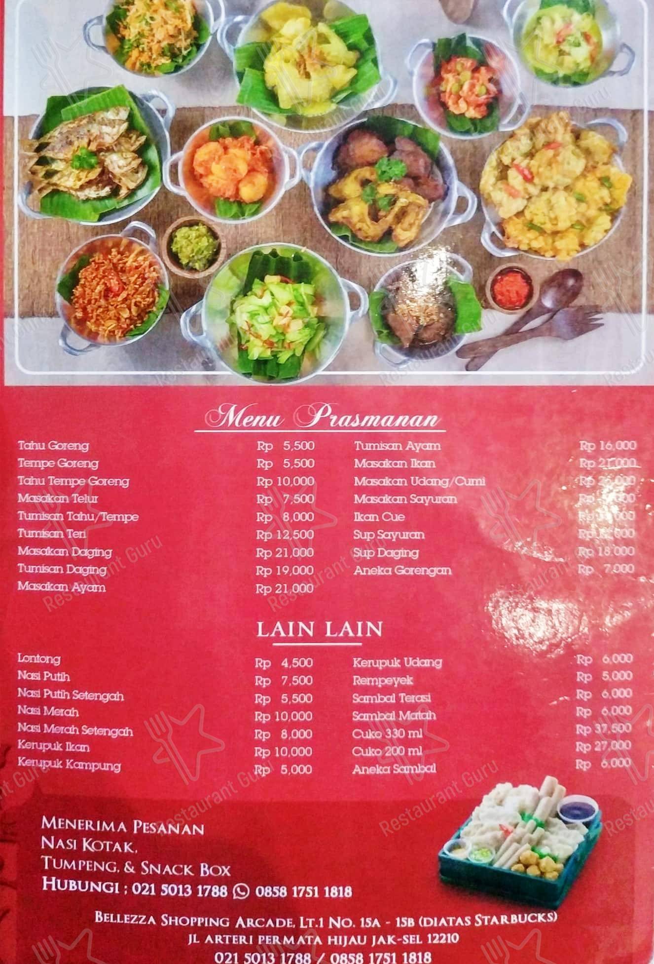 Menu at Kedai Kumala restaurant, South Jakarta