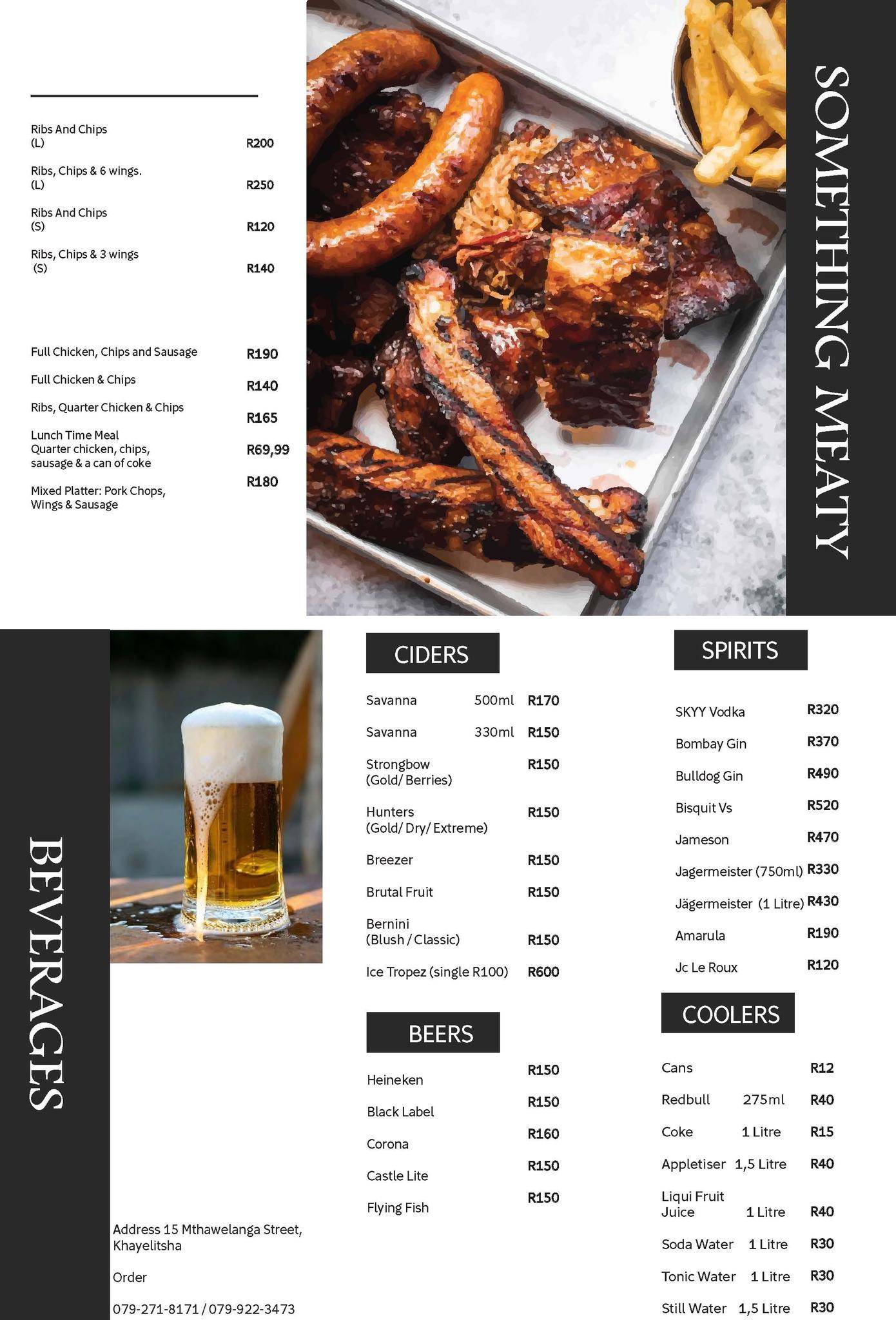 Menu at Kwa Ace Eparkini restaurant, Cape Town, 15 Mthawelanga Street