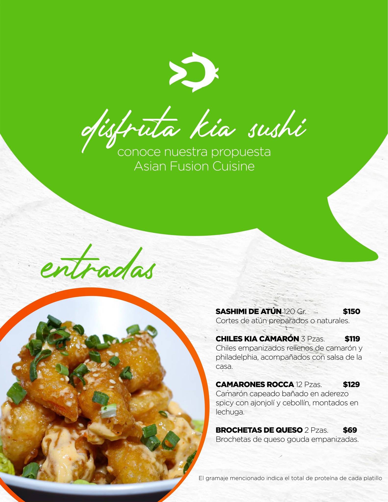 Menu at Kia Sushi restaurant, Culiacán