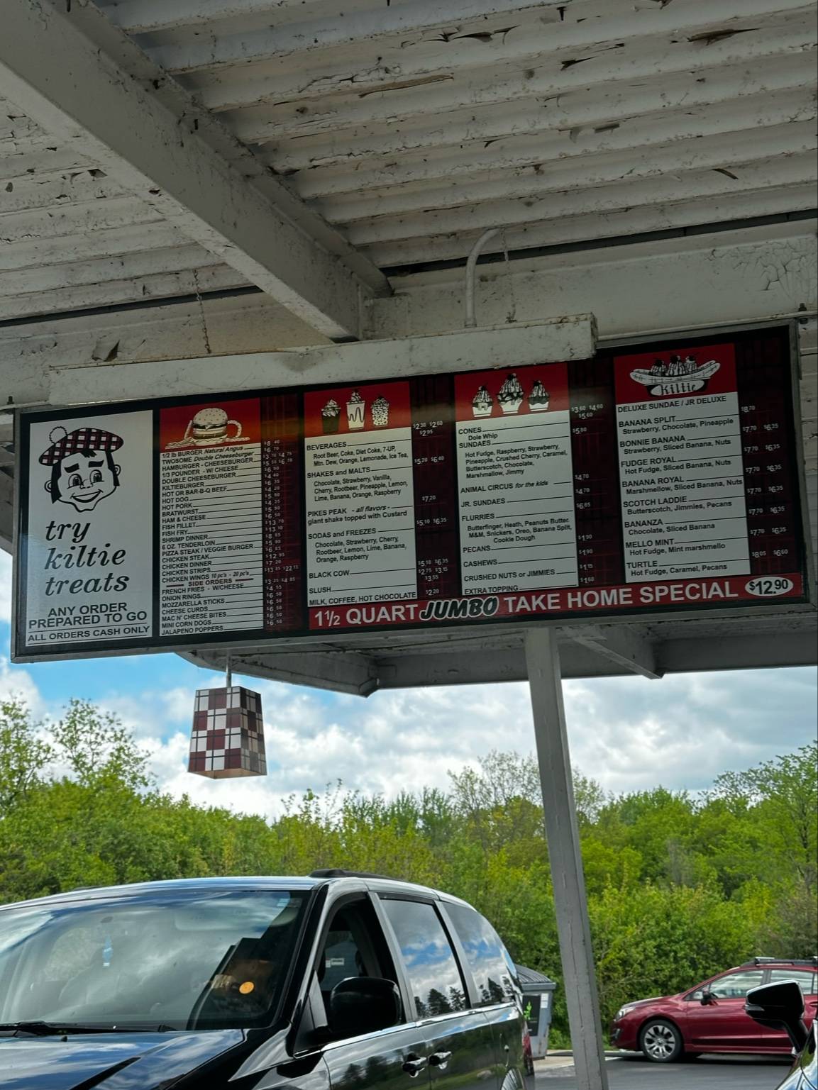 Menu at Kiltie Drive-In restaurant, Oconomowoc, N48W36154 E Wisconsin Ave