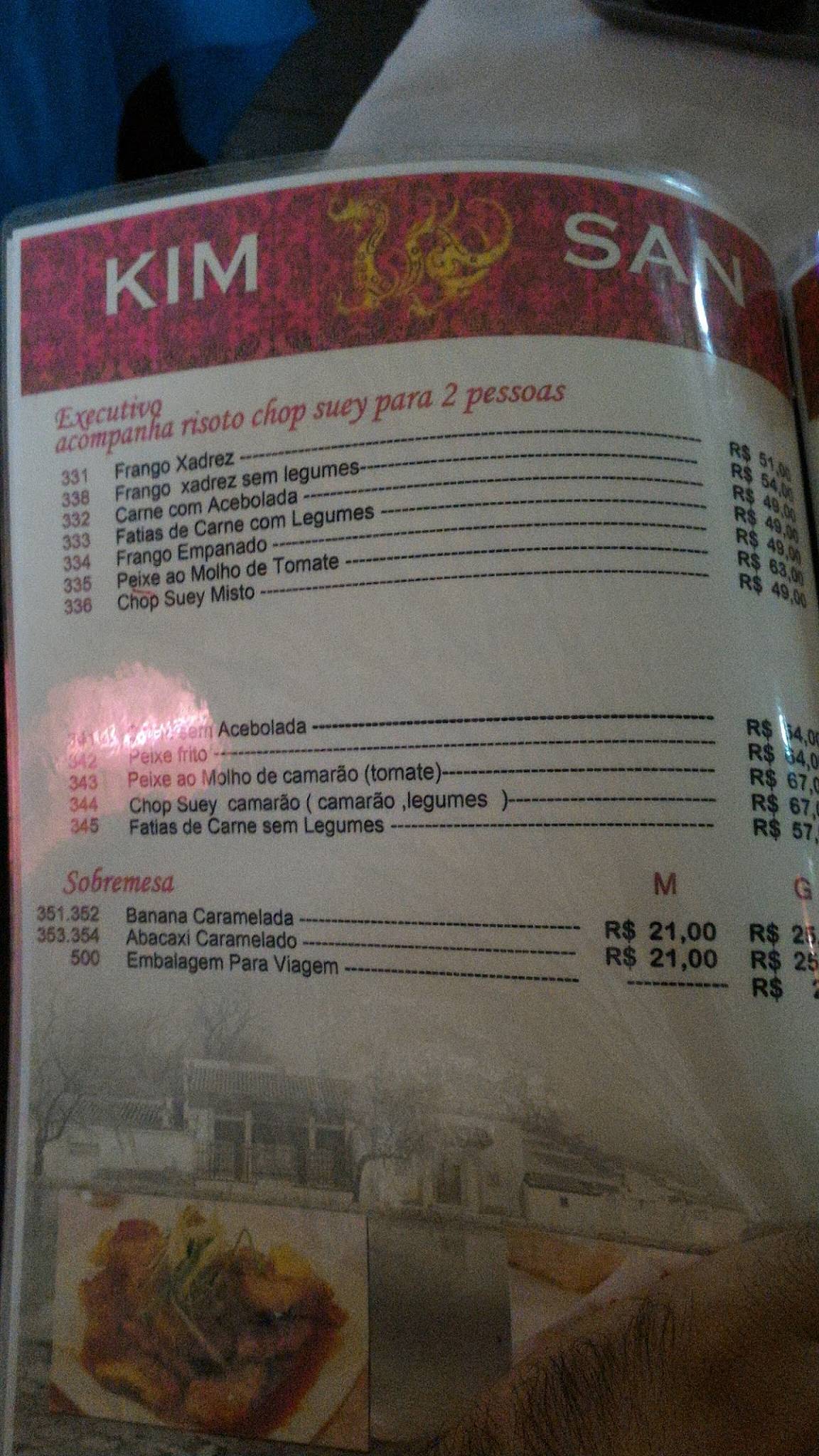 Menu em Kim Sam restaurante, Recife