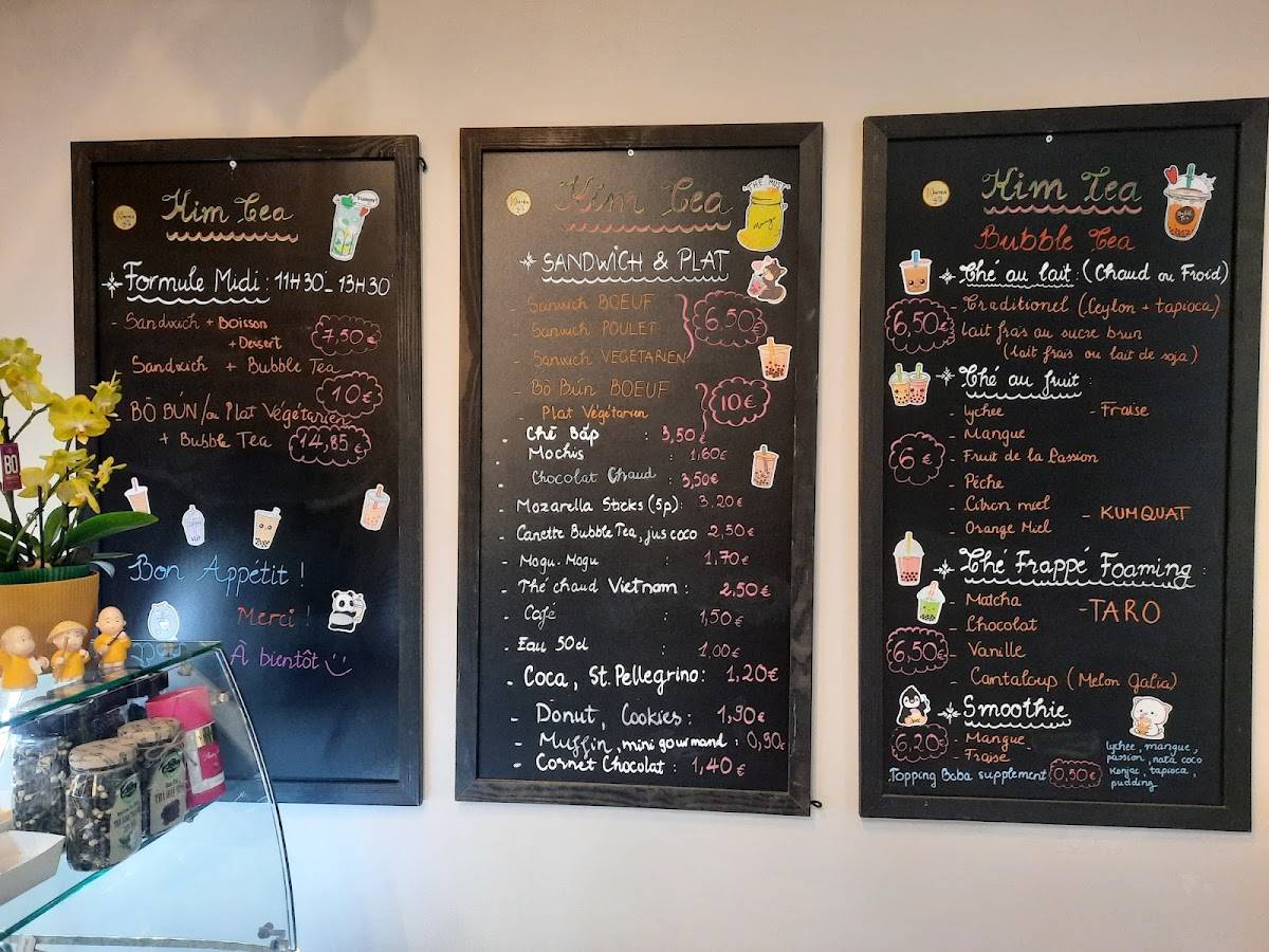 Menu au Kim Tea Bubble Tea Shop restaurant, Chartres