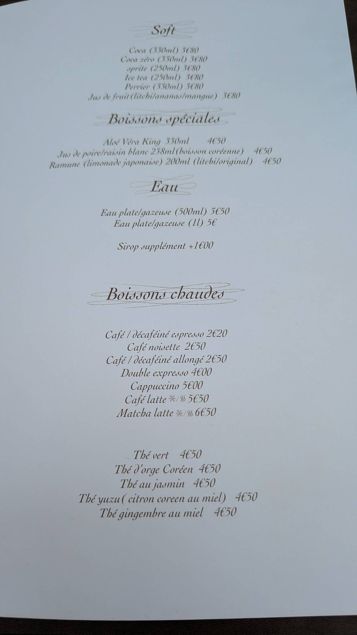 Menu au Kimlee Korean BBQ & Soju Bar, Valenciennes