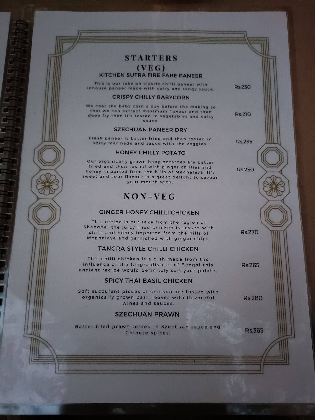 Menu at Kitchen Sutra, Chandannagar