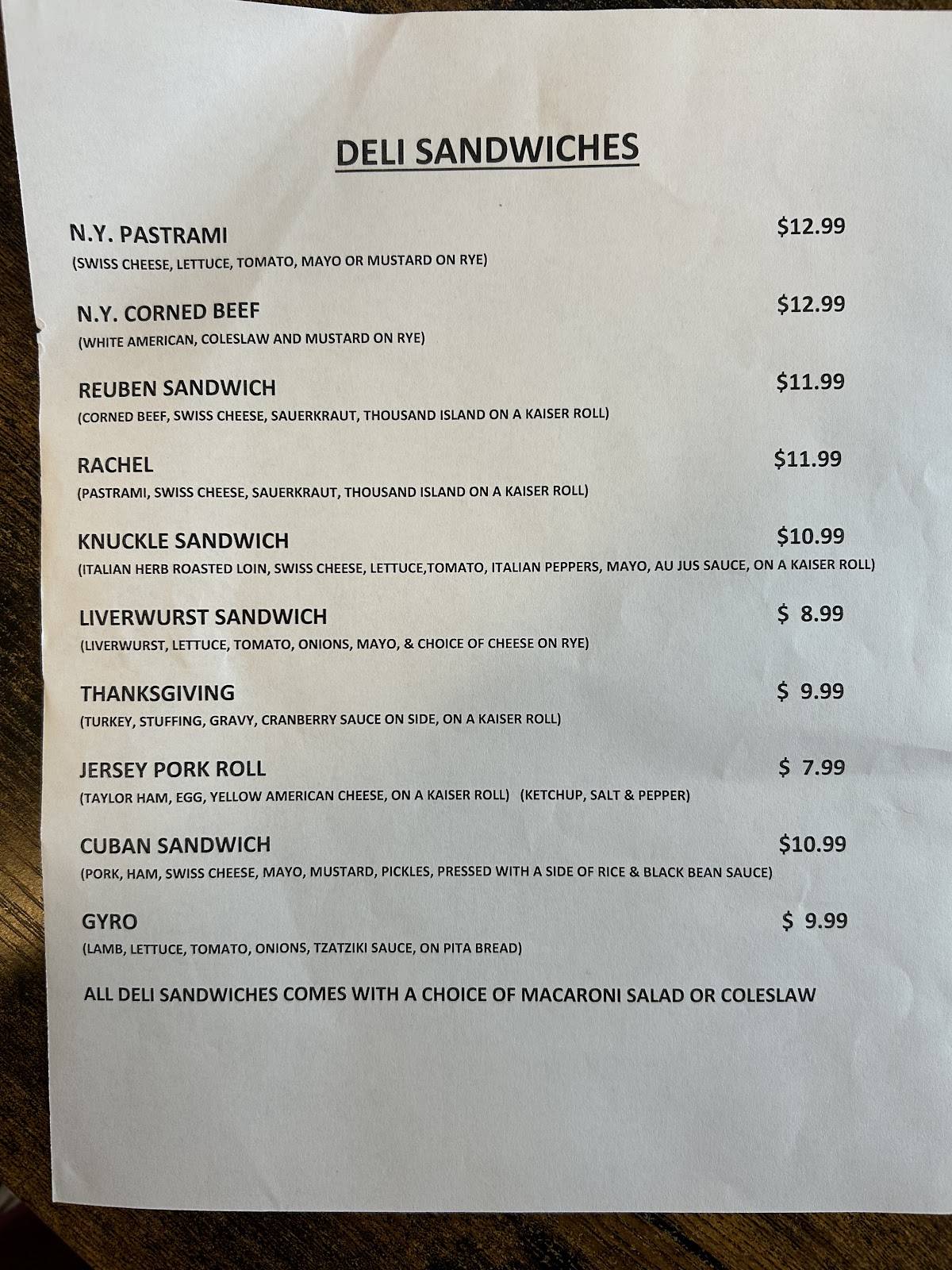 Menu at Knuckle Sandwich and Catering restaurant, Orange City
