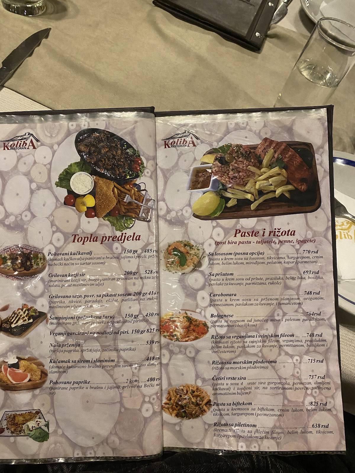 Menu at Koliba Etno Restoran restaurant, Leskovac