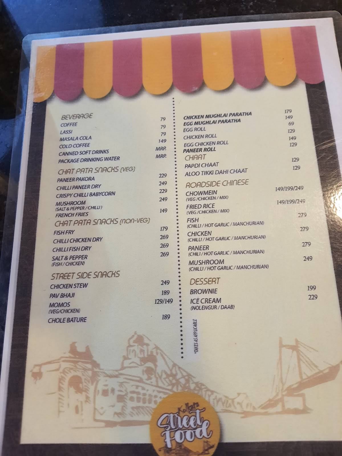 Menu at Kolkata Street Food, New Town, International Financial Hub