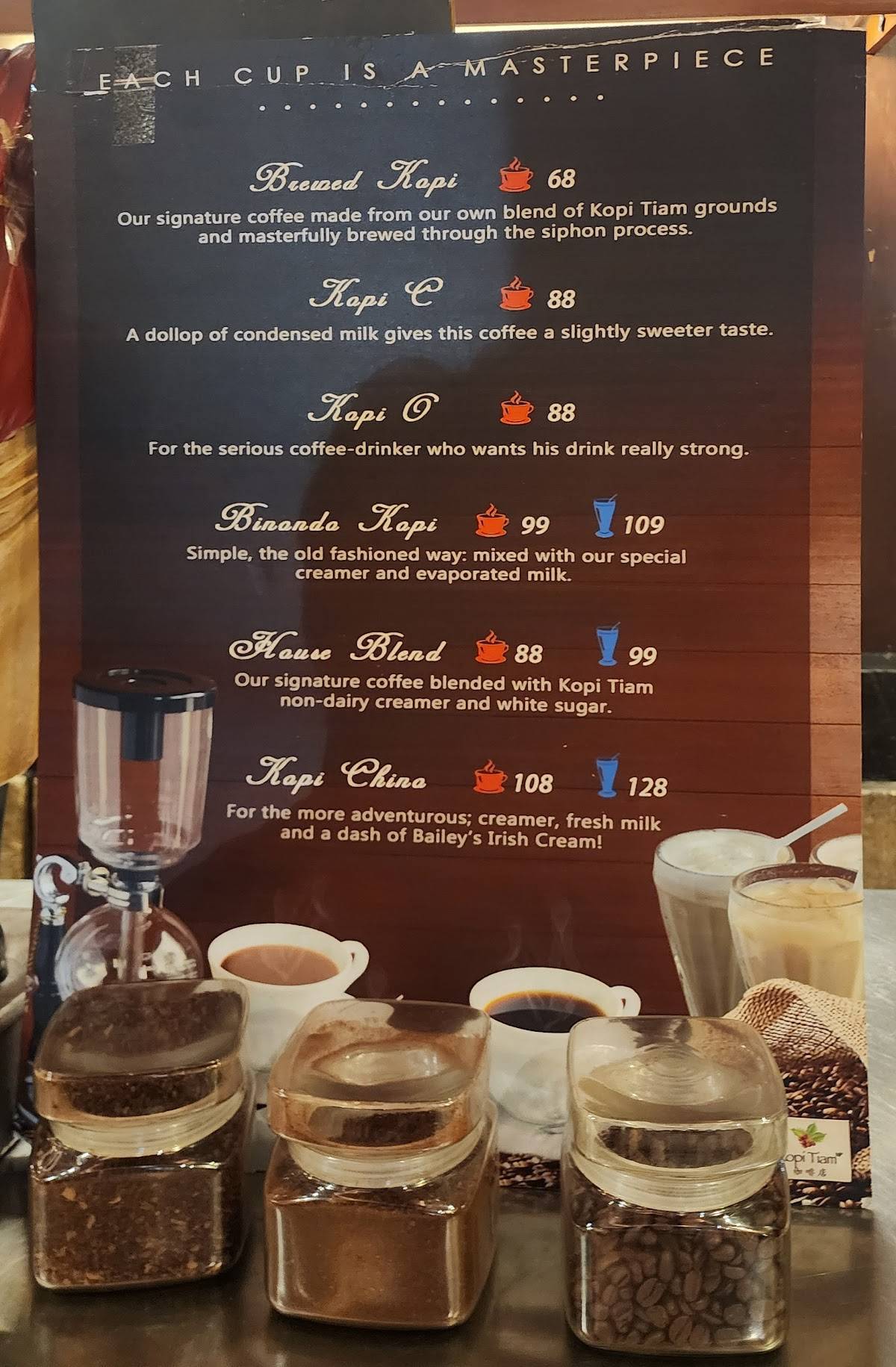 Menu at Kopi Tiam restaurant, Quezon City, #3 C. Benitez St